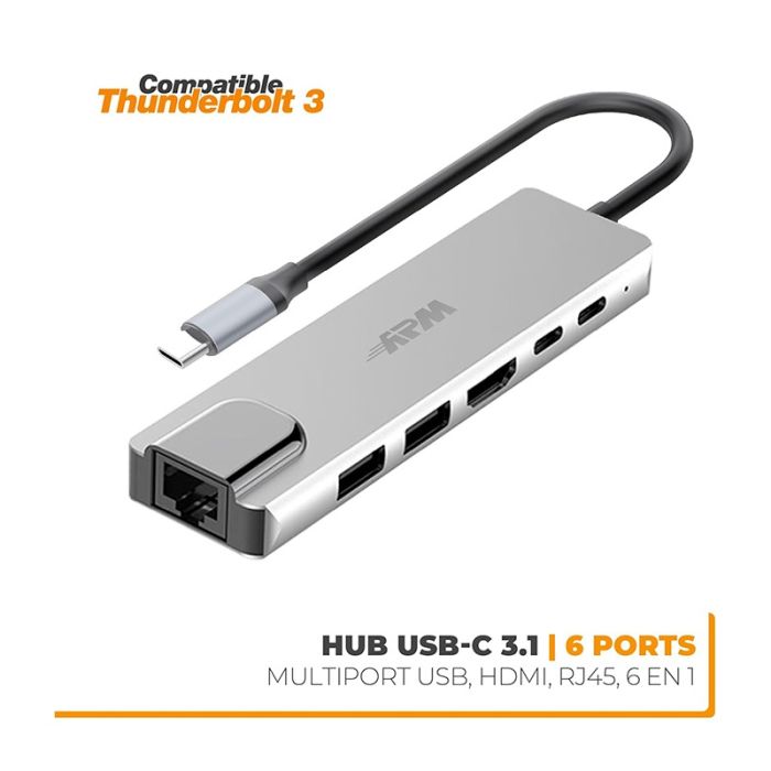 HUB APM USBC vers USBA, USBC, HDMI, RJ45 - Electro Dépôt