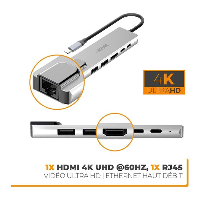 HUB APM USBC vers USBA, USBC, HDMI, RJ45 - Electro Dépôt